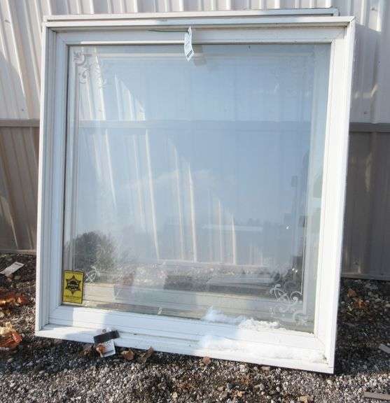 Pair of Large Double Pane Etched Glass Windows, Etching Goes Around the ...