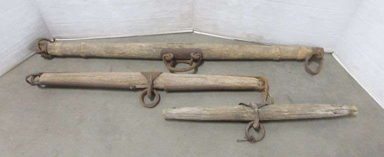 (3) Primitive Cattle Yokes, Wood and Metal - Albrecht Auction Service