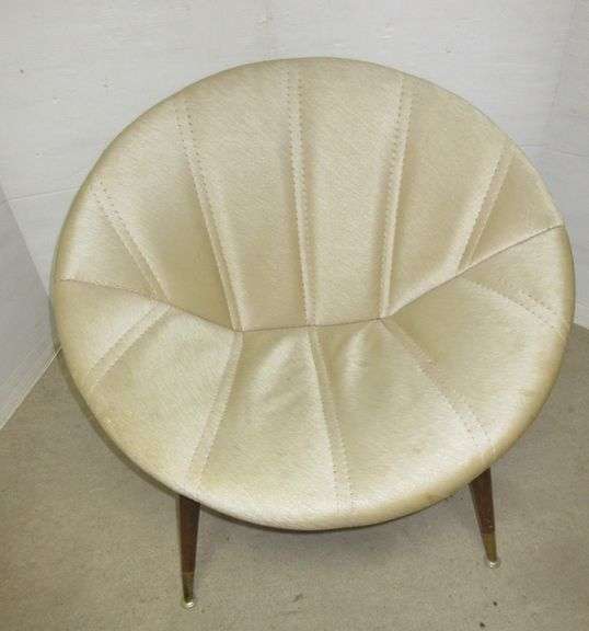 Mid-Century Modern Round Chair with Vinyl Fabric and Wood Legs ...