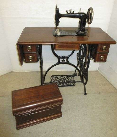 Domestic Antique Treadle Sewing Machine with Cover - Albrecht Auction ...