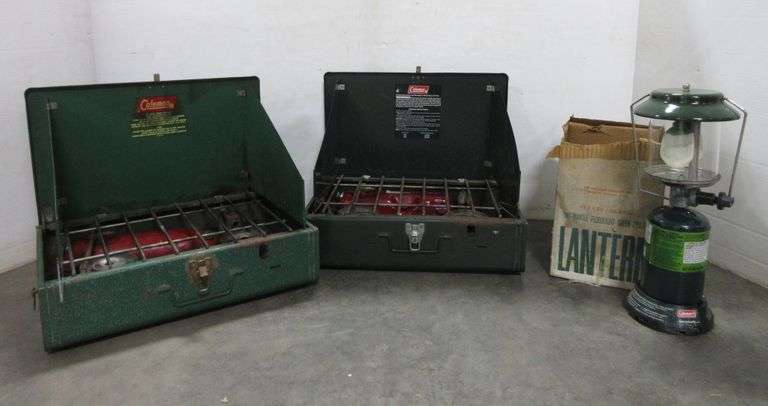 (2) Coleman Gas Stoves: 1- 425E, and 1- 425F; Coleman Propane Lantern with Ventilator and Fold ...