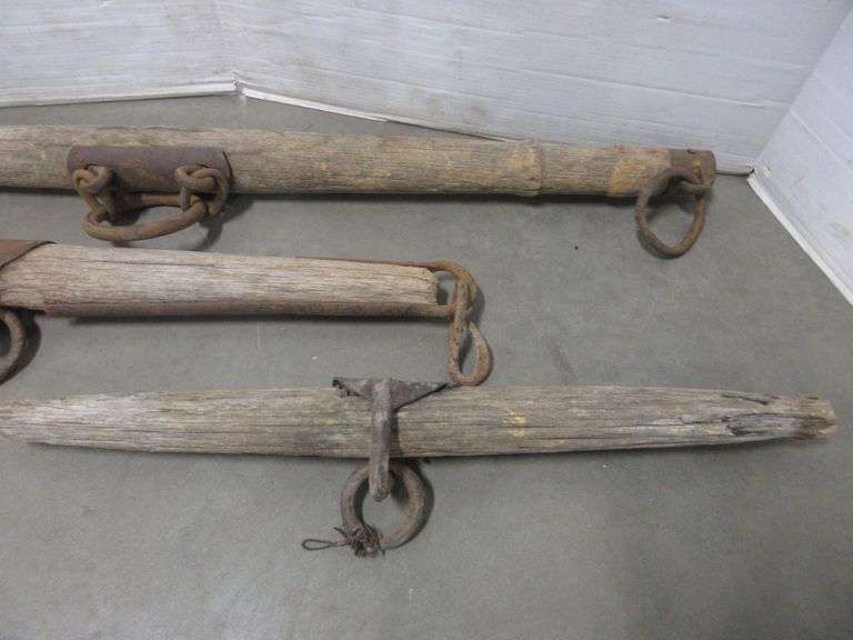 (3) Primitive Cattle Yokes, Wood and Metal - Albrecht Auction Service