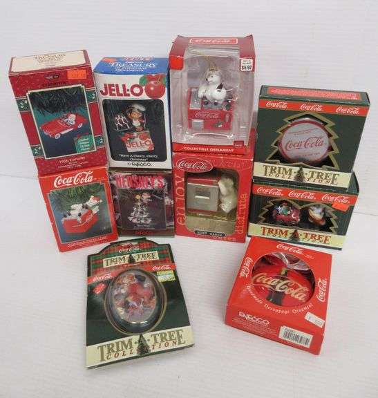 (10) Ornaments: 9- Enesco 1990 Hersheys, Jello, and 1956 Corvette (1996 ...