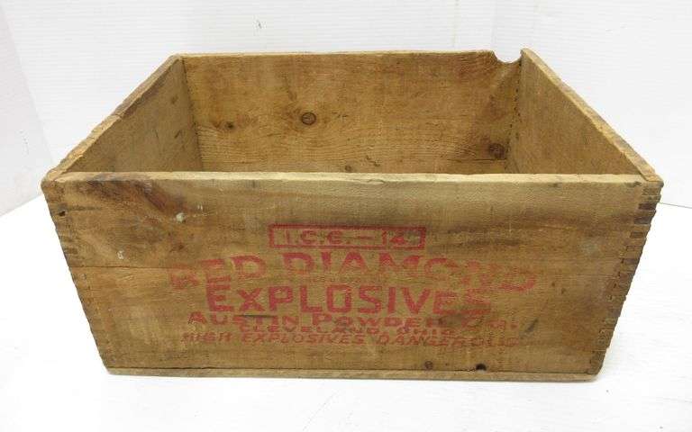 Wooden Red Diamond Explosives Crate with Tongue and Grooved Corners and ...
