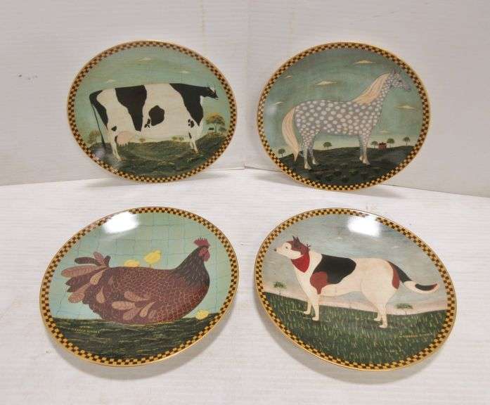 Set of (4) 1900s Warren Kimble Barnyard Animals, Lenox, Lithography ...