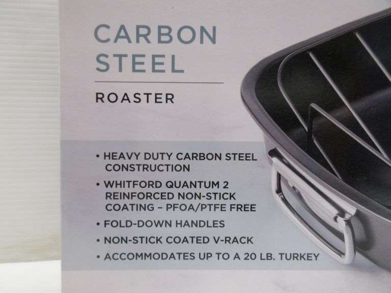 Heavy Duty Carbon Steel Non-Stick Oneida Roaster with Fold Down Handles ...