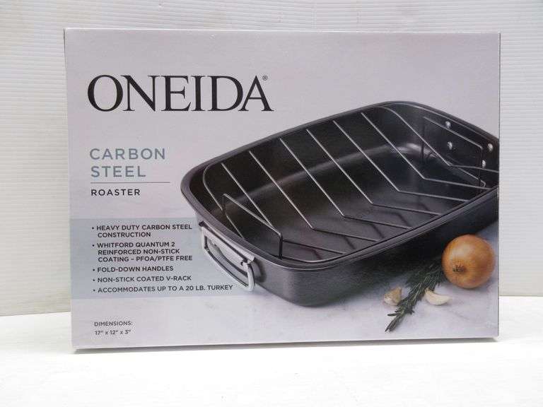 Heavy Duty Carbon Steel Non-Stick Oneida Roaster with Fold Down Handles ...