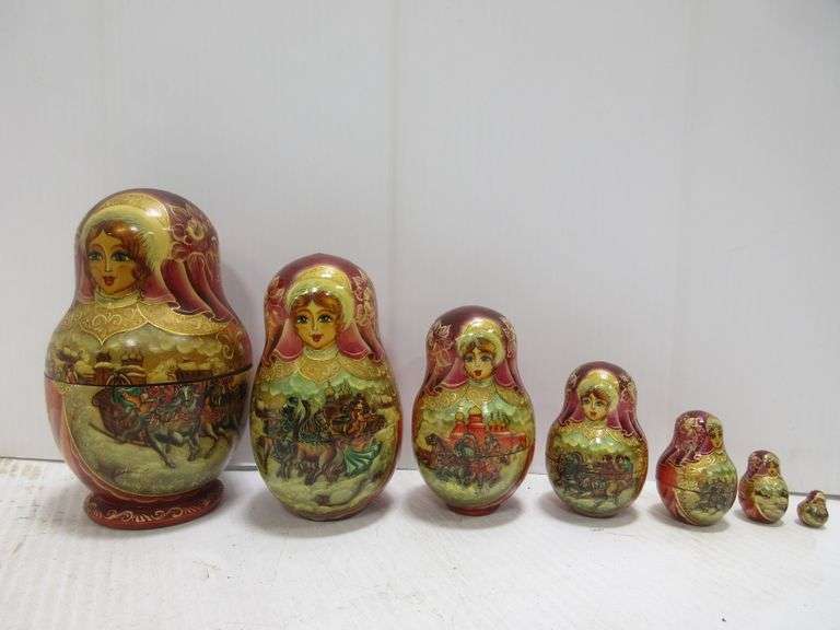 Seven-Piece Russian Nesting Doll, Signed by Ceprueb Nocag, Hand Painted ...