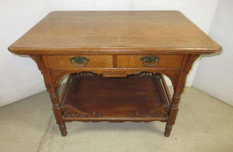 Antique Oak Parlor Table with Two Drawers, and Original Hardware ...
