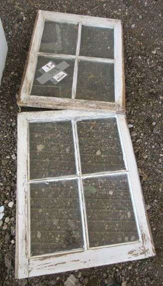 Pair of Old Four-Panel Wood Windows - Albrecht Auction Service