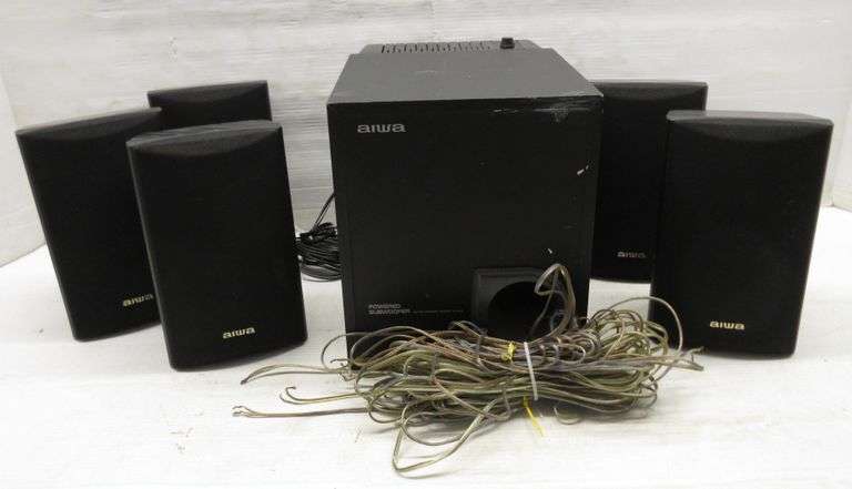 Aiwa Surround Sound System, Includes: Subwoofer, and (5) Speakers ...