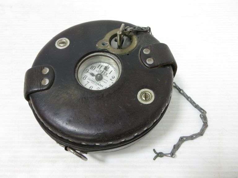 Antique Detex Leather Watchman Security Guard Patrol Clock with Key ...
