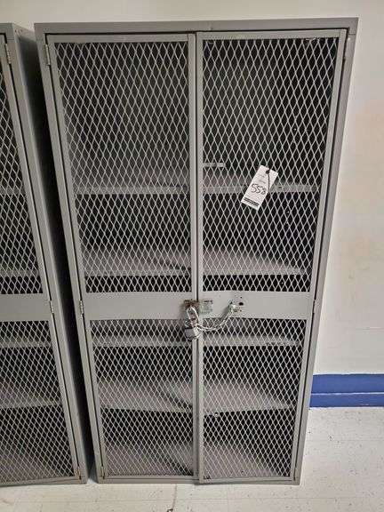 Metal Locker Cabinet with Wire Grate Locking Doors, and Four Shelves ...