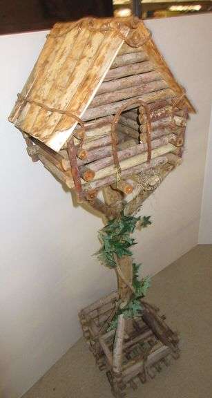 Tall Twig Built Birdhouse on Stand - Albrecht Auction Service