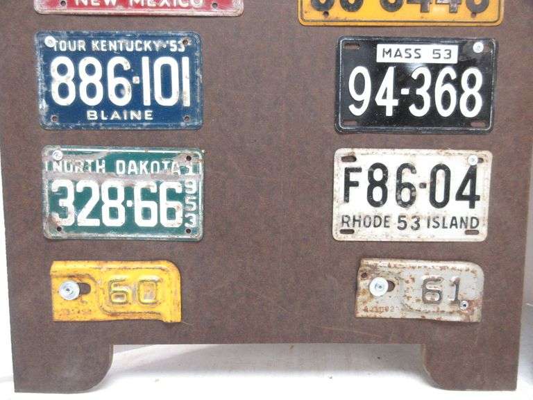(2) Wood Boards with 1953 and 1954 State Miniature License Plate ...