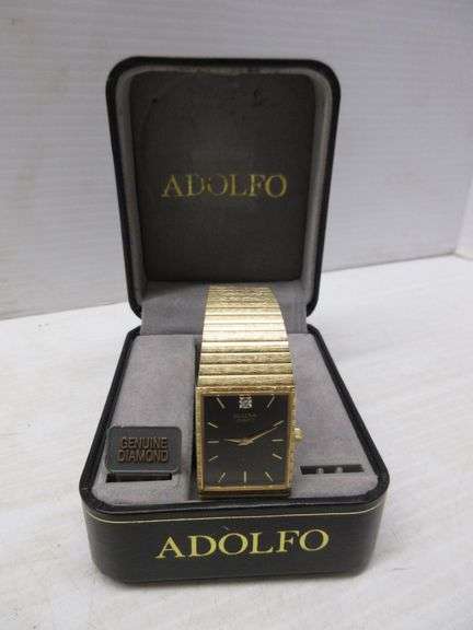 (17) Mens and Womens Watches; (2) Watch Bands; Gold Bulova Adolfo Men's ...