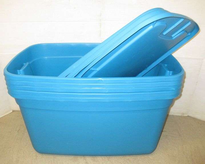 (5) Large True Living Blue 30-Gallon Totes with Lids - Albrecht Auction ...