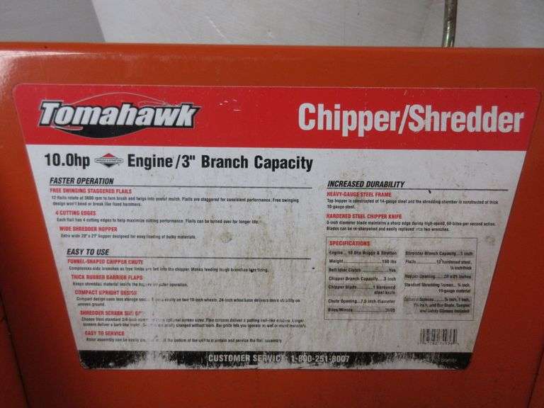 Tomahawk Chipper/Shredder, 10 HP Briggs & Stratton Motor - Albrecht ...