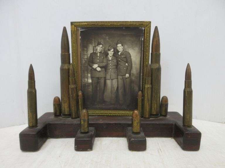 Original WWII Trench Art Bullet Casing Photo Frame, Has Photo of Three ...