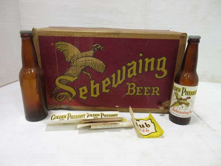 Sebewaing Beer Crate with Dividers, and (8) Labeled Golden Pheasant ...