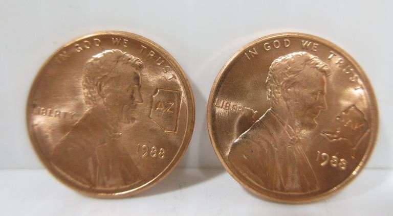 1988 "Land of Lincoln" Penny Set with (50) Pennies, Each Stamped with a ...