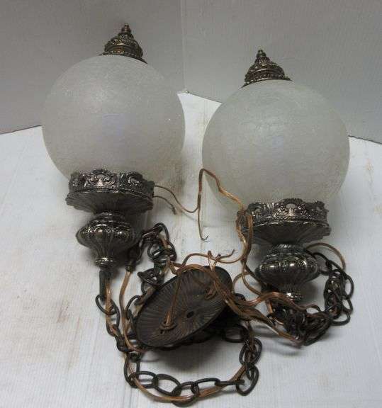 Vintage 1970's Swag Light, Double Light with Crackled Glass - Albrecht ...