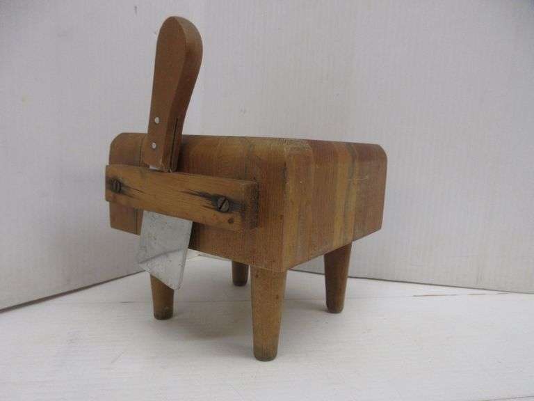 Old Miniature Butcher Block with Butcher Knife - Albrecht Auction Service