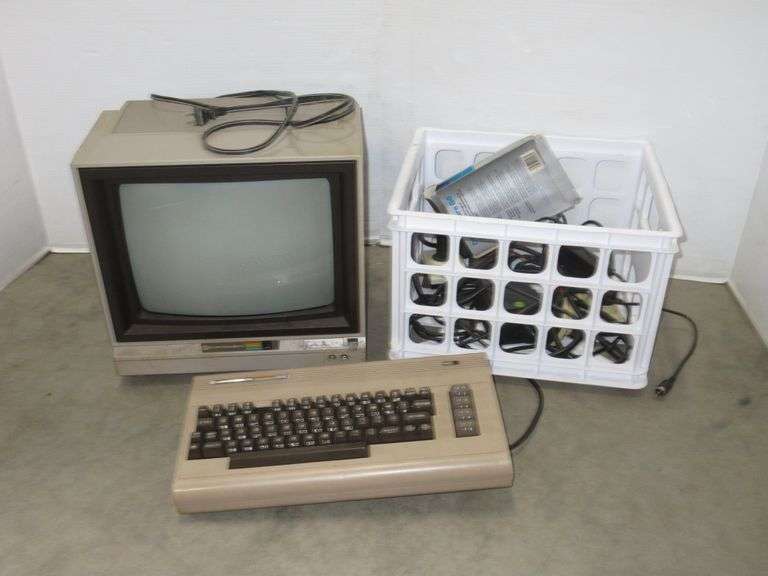 Old Commodore 64 Computer System with Monitor, Games, Cords, and ...