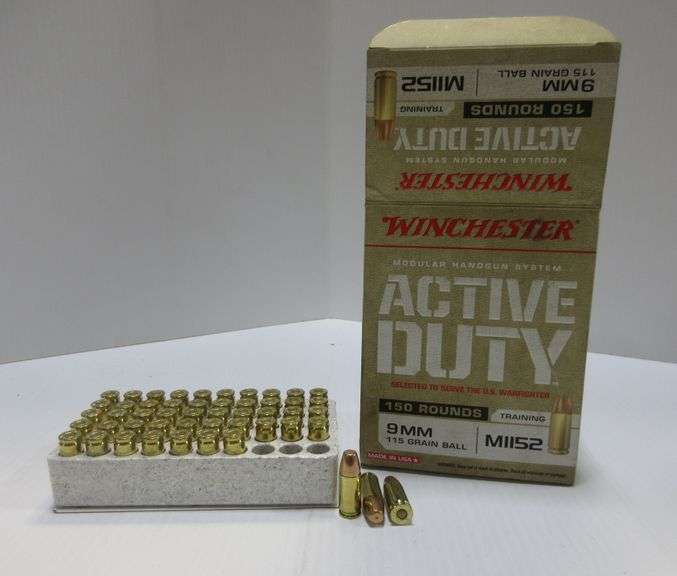 (150) Rounds of Winchester Active Duty 9mm Ammo, 115-Grain Ball ...