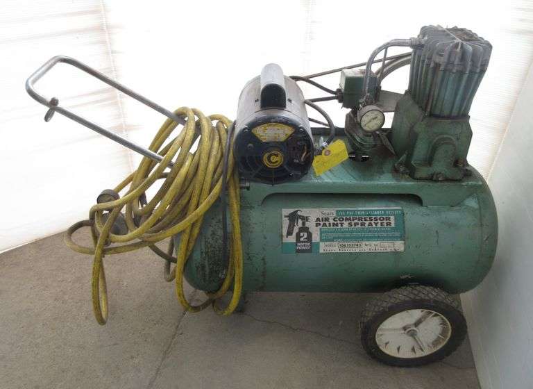 Sears Air Compressor, 220V, Has Hose - Albrecht Auction Service