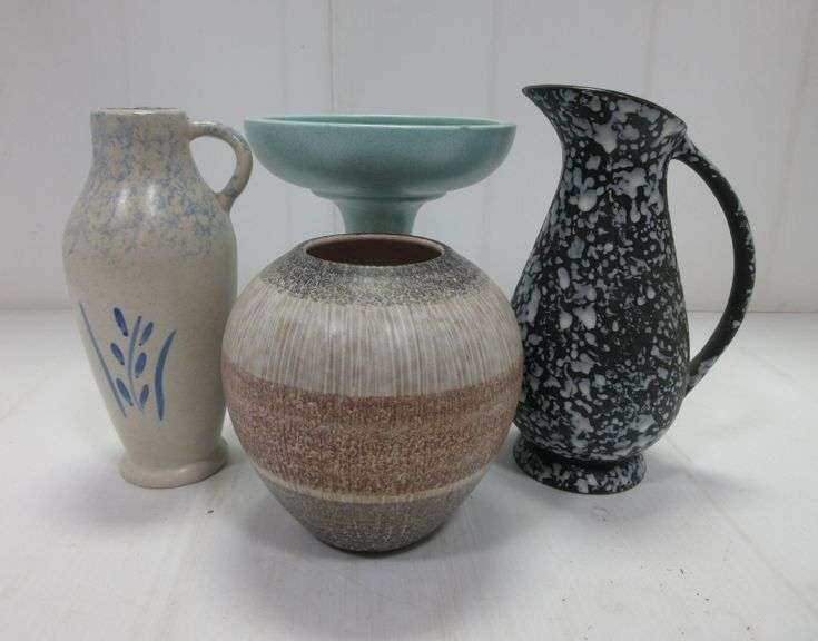 (4) Older Pottery Vases, Including: No. 2313 Black and White Splatter ...