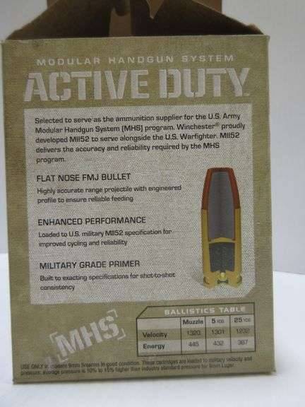 (150) Rounds of Winchester Active Duty 9mm Ammo, 115-Grain Ball ...