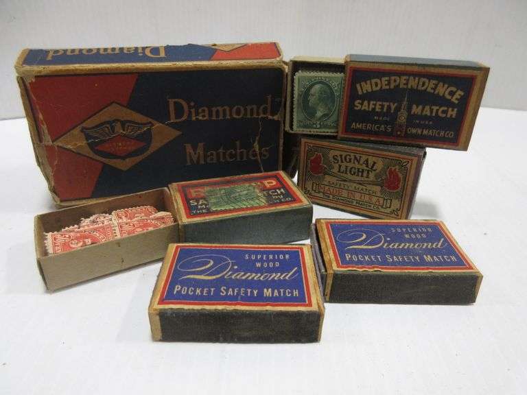 Diamond Match Boxes with Stamps in Some - Albrecht Auction Service