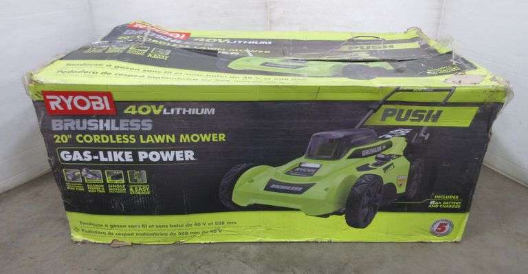 20" Ryobi 40V Brushless Cordless Battery Walk Behind Push Lawn Mower ...