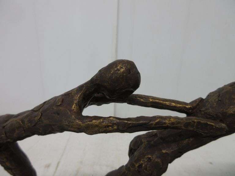 Large Modern Art Teamwork Statue, Two Figures Together Pushing a Large ...