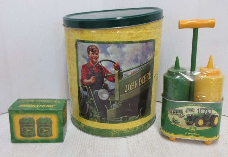 John Deere Can, 10"Dia x 11"H; John Deere Salt and Pepper Shakers; John ...