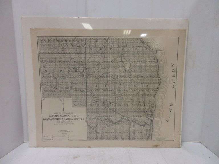 Matted Plat Map of Alpena, Alcona, Iosco, Oscoda and Montmorency ...