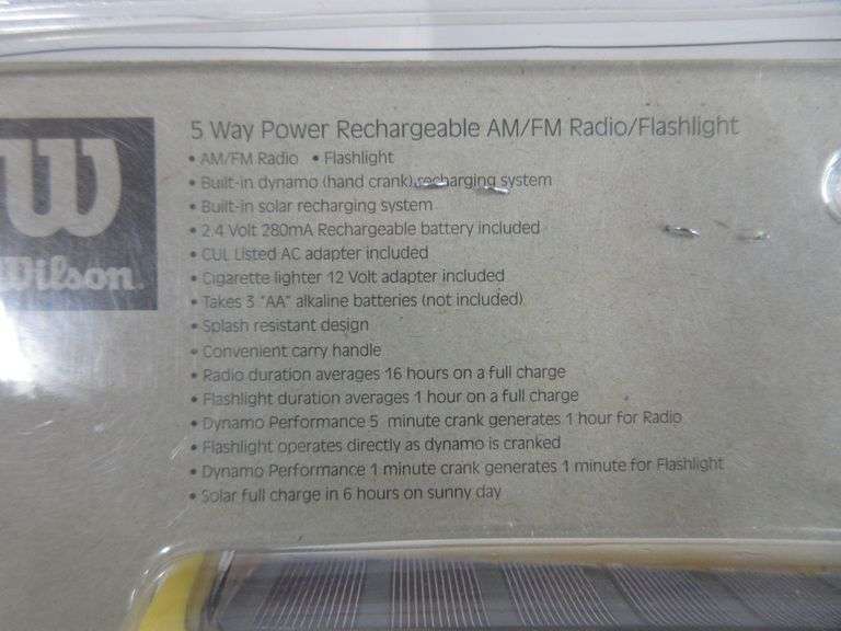 AM/FM Radio with Flashlight Five-Way Power, Solar/Crank/Battery/12 V ...