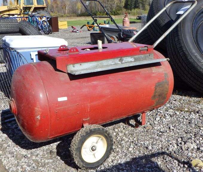 20-Gallon air compressor tank on wheels, has hand and drain valve, no ...