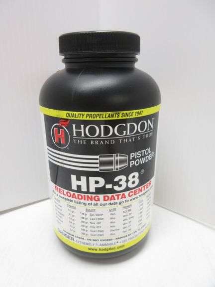 Hodgdon HP-38 Pistol Powder, One Pound, Full Bottle - Albrecht Auction ...