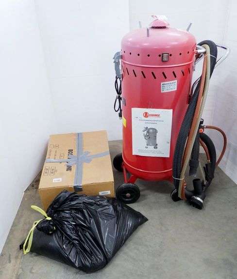 28-Gallon abrasive blaster with vacuum, manual, a box of ground corn ...