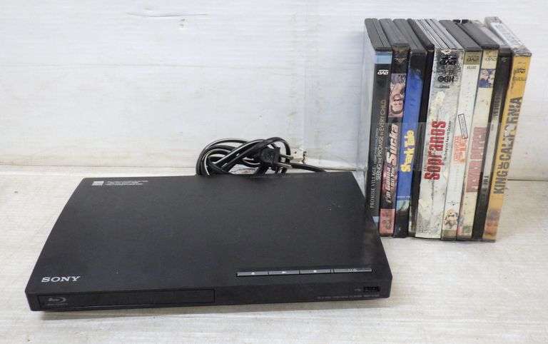 Sony Blu-Ray DVD player with (10) DVD movies, missing remote, have wear ...