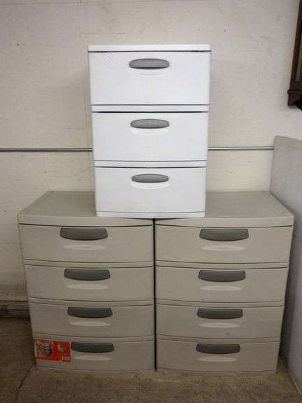 Heavy duty sterilite three-drawer storage cabinet, and (2) Green/white ...