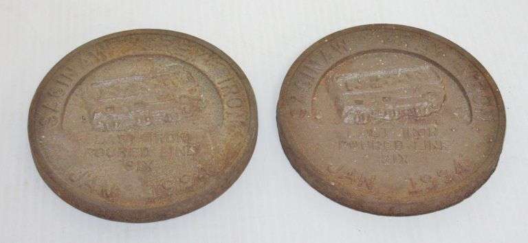 (2) Saginaw Grey Iron last pour medallions, each- 5"Dia - Albrecht ...