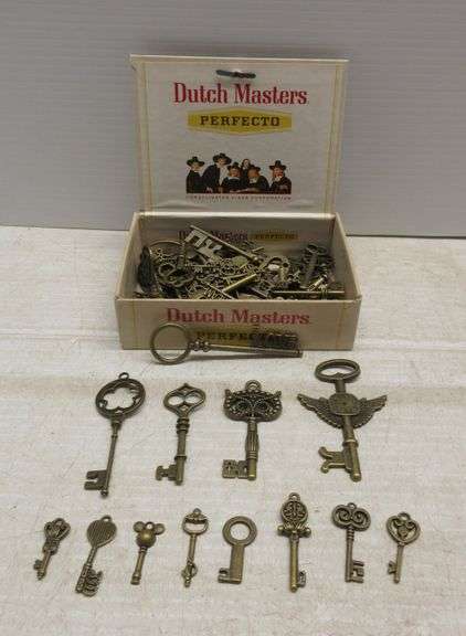 Modern skeleton keys in box, approx. (60) keys, metal, for craft or ...