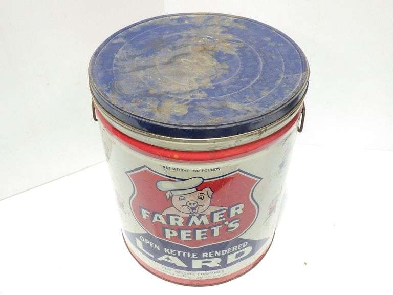 Farmer Peet's 20 lbs. Lard Container, has wear - Albrecht Auction Service