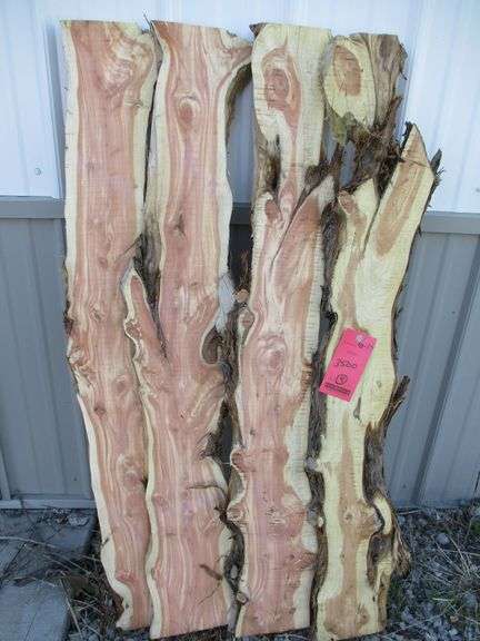(4) Red cedar boards, live edge, rough sawn: One- 6" to 7"W x 1 1/2 ...