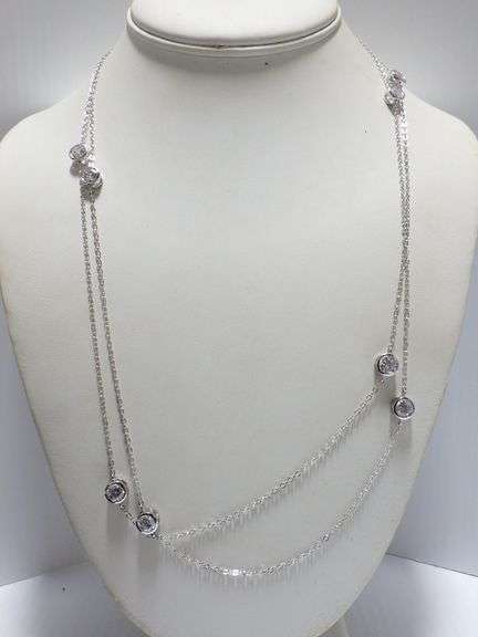 Real collectible silvertone chain with crystals all around, 68" chain ...