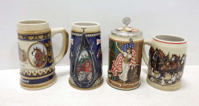Four Older Budweiser Steins, includes: 1984 Christmas Stein; (2) 1987 ...