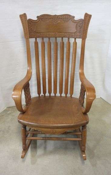 Antique oak pressed back rocking chair, 24"W x 42"H, arrow back ...
